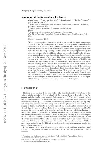 Pdf Damping Of Liquid Sloshing By Foams
