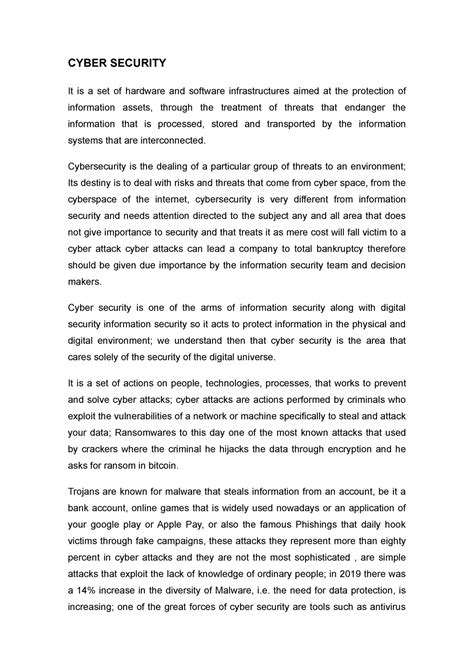 Lectures Notes Cyber Security Cyber Security It Is A Set Of Hardware