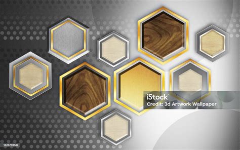 현대 추상 벽지 실버 배경의 3d 일러스트 나무와 황금 육각형 모양 금색에 대한 스톡 사진 및 기타 이미지 금색 컴퓨터