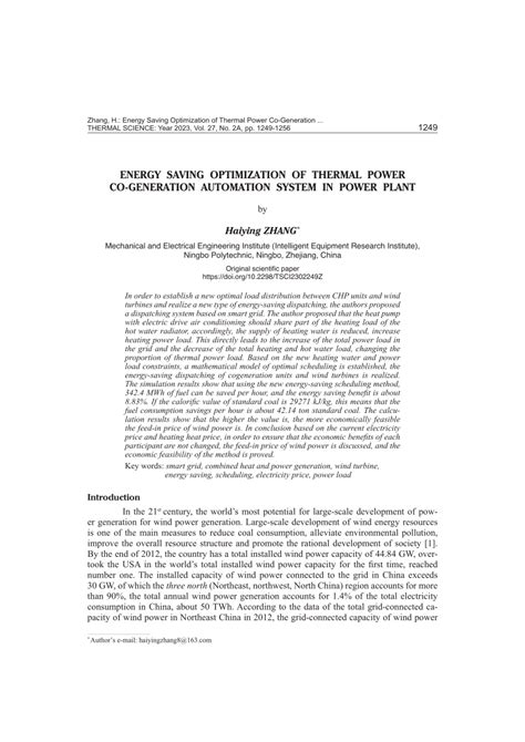 Pdf Energy Saving Optimization Of Thermal Power Co Generation Automation System In Power Plant