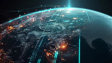 Planet Earth Glowing With Futuristic Technology And Data Flowing Around Stock Video Video Of