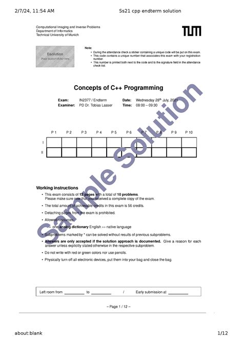 Ss21 Cpp Endterm Solution Sample Solution Computational