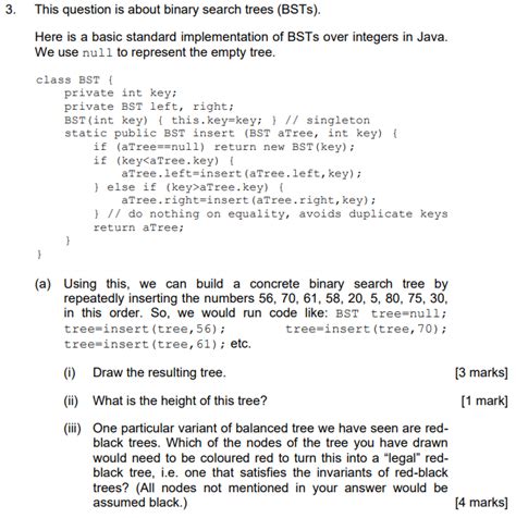 Solved 3 This Question Is About Binary Search Trees BSTs Chegg