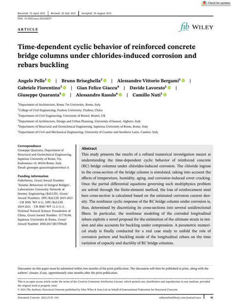 2021 Pelle Time Dependent Cyclic Behavior Of Reinforced Concrete Bridge