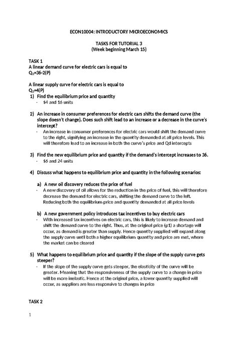 W Tute Tutorial ECON INTRODUCTORY MICROECONOMICS TASKS FOR TUTORIAL Week