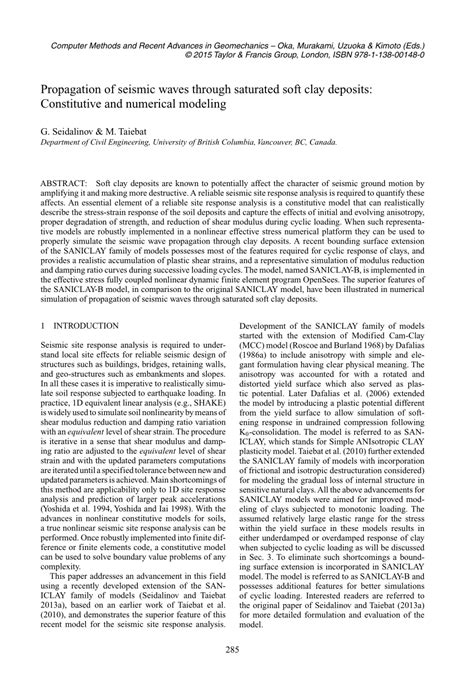 Pdf Propagation Of Seismic Waves Through Saturated Soft Clay Deposits