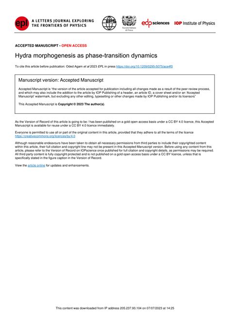 Pdf Hydra Morphogenesis As Phase Transition Dynamics