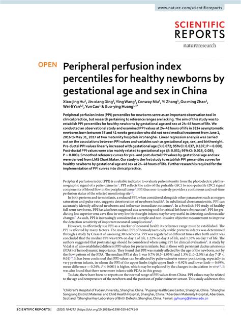 Pdf Peripheral Perfusion Index Percentiles For Healthy Newborns By