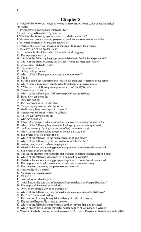 2nd Year C Full Notes Chapter 8 Which Of The Following Header File