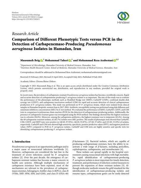 Pdf Comparison Of Different Phenotypic Tests Versus Pcr In The Detection Of Carbapenemase