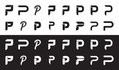 흑백 문자 P 로고 세트 프리미엄 벡터