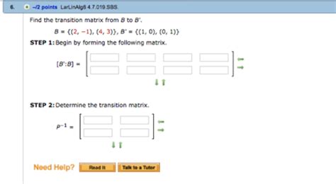 solved find the transition matrix from b to b b { 2