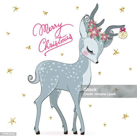 손은 귀여운 사슴과 함께 아름답고 사랑스럽고 작은 마우스 발레리나 소녀를 그린다 새해 복 많이 받으세요 0명에 대한 스톡 벡터 아트 및 기타 이미지 Istock