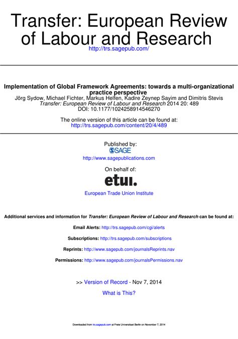 Pdf Implementation Of Global Framework Agreements