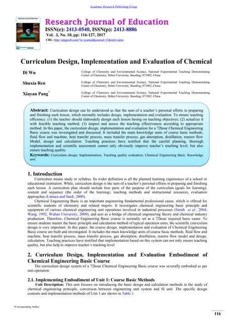 Curriculum Design Implementation And Evaluation Of Chemical Pdf