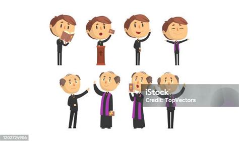 남자 사제 문자 컬렉션 젊고 성숙한 가톨릭 설교자 축복 기도 주는 연설 벡터 그림 Blessing에 대한 스톡 벡터 아트 및 기타 이미지 Blessing 교회