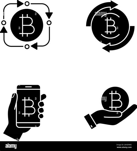 Bitcoin Cryptocurrency Glyph Icons Set Fintech Bitcoin Refund Digital Wallet Coin In Hand