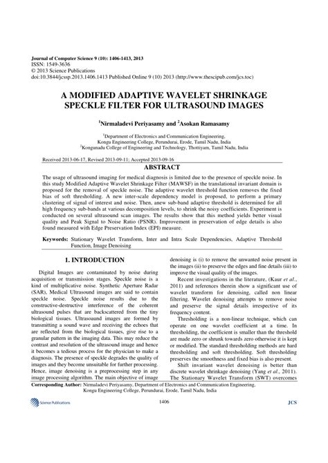 Pdf A Modified Adaptive Wavelet Shrinkage Speckle Filter For