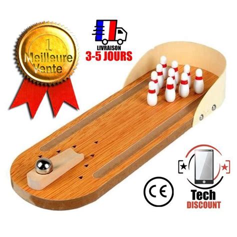 Tech Discount® Mini Jouet Bowling Bois 30cm Maison 10 Mini Quilles Pour Samuser à La Maison