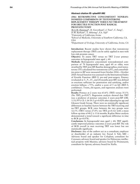 Pdf 086 Retrospective Concomitant Nonrandomized Comparison Of Testosterone Replacement