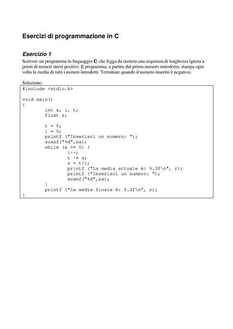 Eserciziaggiuntivi Esercizi In C Esercizi Di Programmazione In C Esercizio 1 Scrivere Un