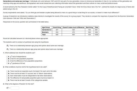Solved Generations And Same Sex Marriage Individuals Who Chegg Com