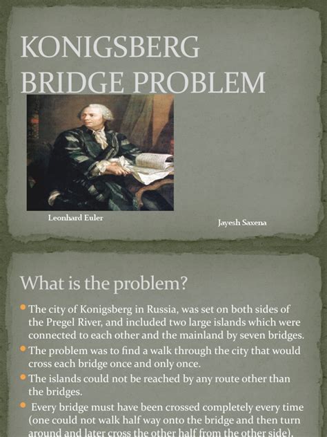 Konigsberg Bridge Problem Jayesh Saxena Leonhard Euler Pdf Mathematical Analysis