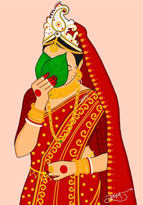 Bengali Bride Illustration Wedding Drawing Bengali Art Bride And