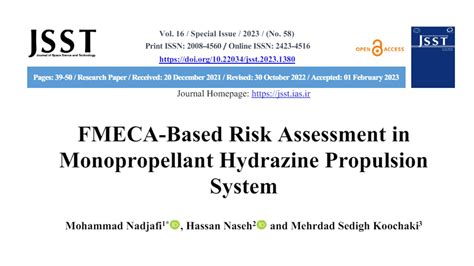 Fmeca Based Risk Assessment In Monopropellant Hydrazine Propulsion System