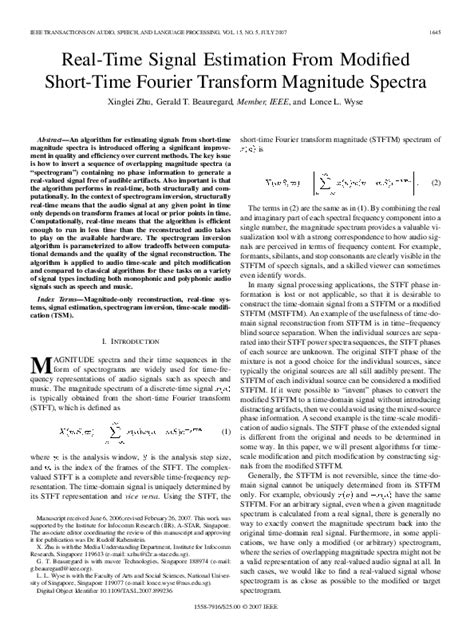 Pdf Real Time Signal Estimation From Modified Short Time Fourier Transform Magnitude Spectra