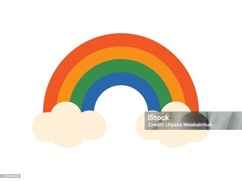 부드러운 흰 구름과 함께 생생한 호를 특징으로하는 벡터 무지개 그림 Lgbt 프라이드 디자인 유치하거나 아기 같은 요소 Lgbt 프라이드의 달에 대한 스톡 벡터 아트 및