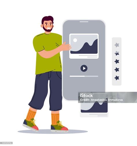 Ui Ux 디자이너 배열 인터페이스 응용 프로그램 및 사이트의 요소 남자는 모바일 애플리케이션으로 작업하고 있습니다 플랫 스타일의 벡터 그림 거리에 대한 스톡 벡터 아트 및