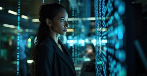 Premium Photo A Cybersecurity Expert Intently Stares At The Luminous Screens Her Eyes