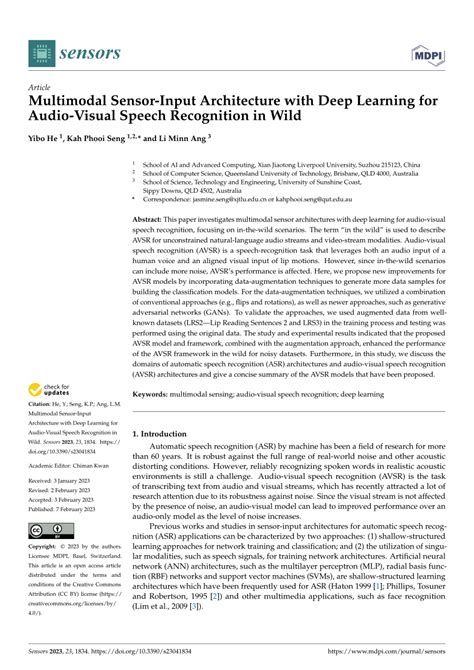 Pdf Multimodal Sensor Input Architecture With Deep Learning For Audio Visual Speech