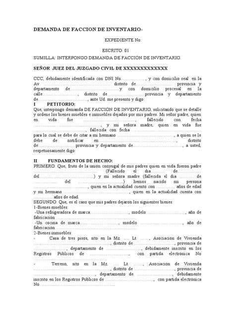 Demanda De Faccion De Inventario Pdf Justicia Crimen Y Violencia