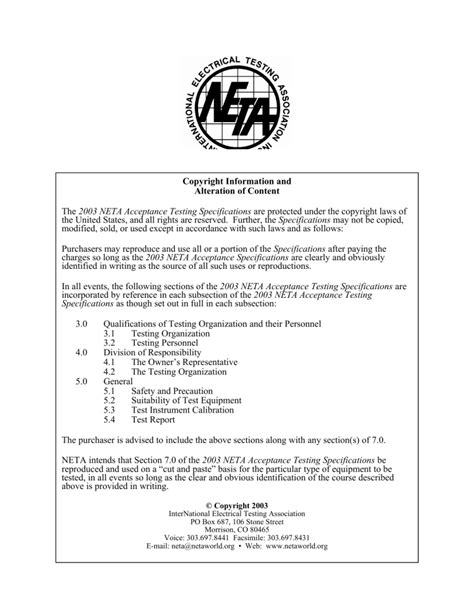 NETA Acceptance Testing Specifications Bolt Torque Values