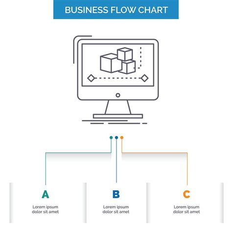 Animation Computer Editor Monitor Software Business Flow Chart Design With 3 Steps Line
