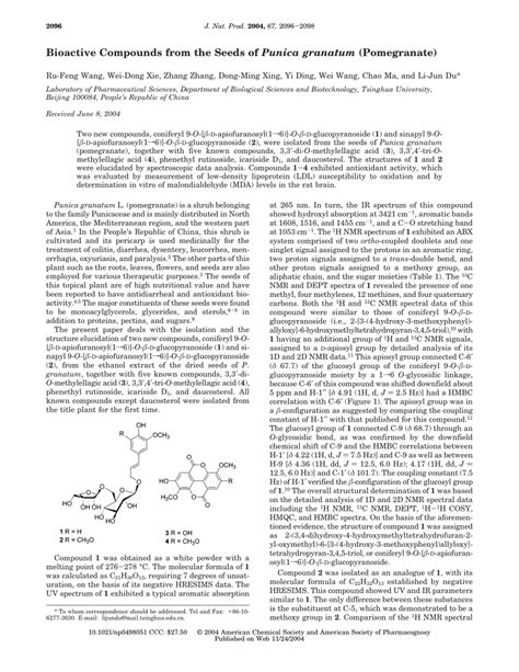 Pdf Bioactive Compounds From The Seeds Of Punica G Ranatum Pomegranate