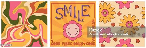 레트로 그루비 포스터 세트 히피 디자인 70 년대 꽃과 파도가있는 현대 그루비 포스터 레트로 60 년대 70 년대 환각 패턴 빈티지 꽃 배경 1970 1979 년에 대한