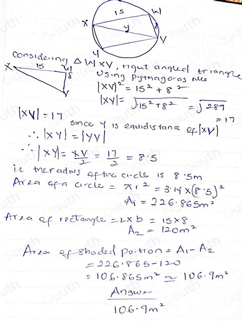 solved rectangle uvw x is inscribed in circle y find the area of the