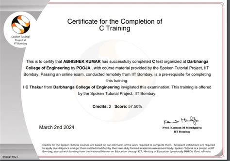 Completed C Programming Course By Spoken Tutorial Project Abhishek