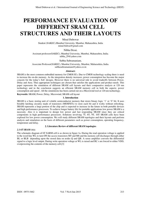 Pdf Performance Evaluation Of Different Sram Cell Structures And