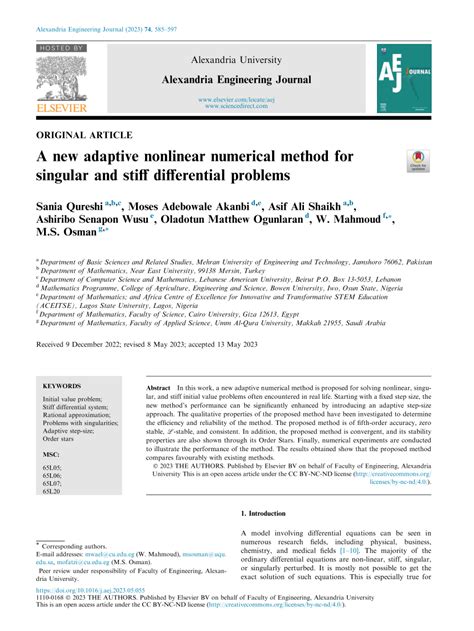Pdf A New Adaptive Nonlinear Numerical Method For Singular And Stiff Differential Problems