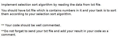 Solved Implement Selection Sort Algorithm By Reading The