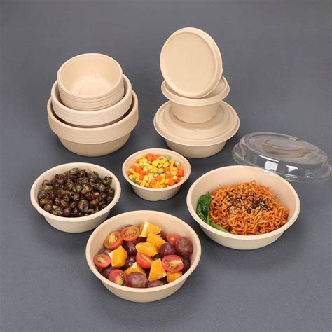 一次性碗可降解纸浆餐盒食品级圆碗外卖打包盒沙拉碗汤泡面碗加厚 虎窝淘