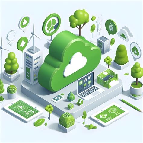 3d Flat Vector As Cloud Computing And Green Technology With Eco Friendly Symbols Concept As