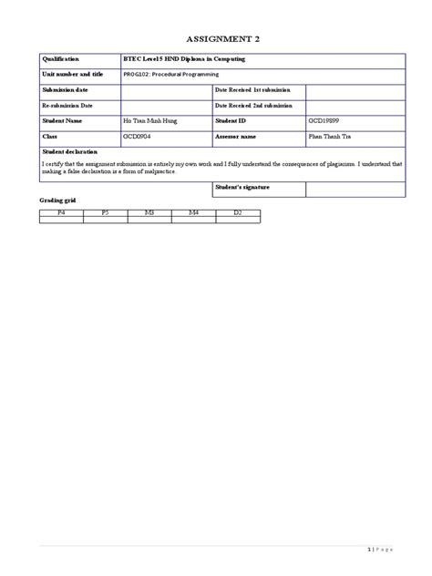Assignment 2 Date Received 1st Submission Re Submission Date Date Received 2nd Submission Pdf