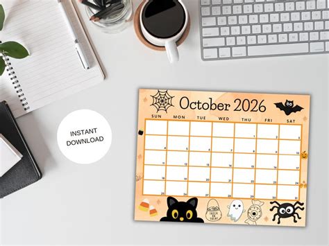 Editable October 2026 Calendar Printable Happy Halloween Calendar W