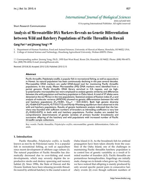 Pdf Analysis Of Microsatellite Dna Markers Reveals No Genetic Differentiation Between Wild And