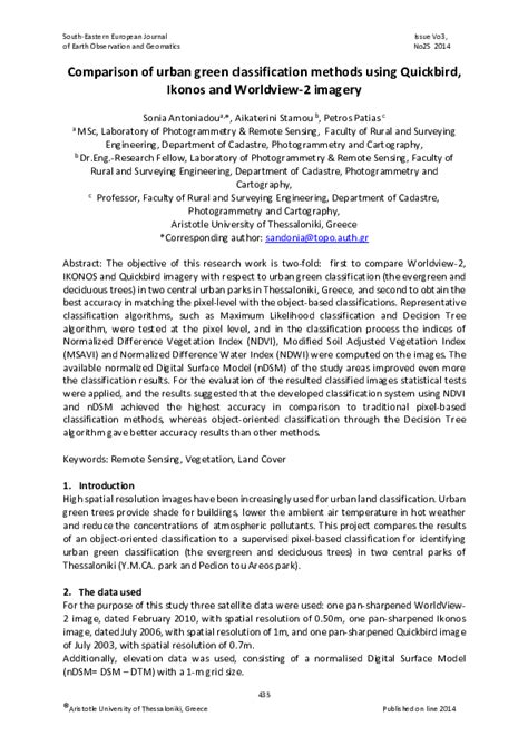 Pdf Comparison Of Urban Green Classification Methods Using Quickbird